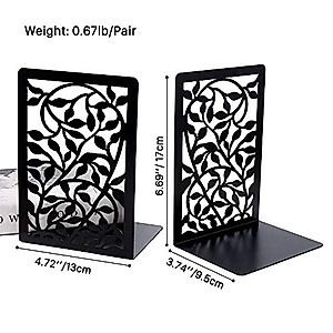 Premium Black Infinite Leaves Bookends - Heavy Duty Book Ends for Bookshelf, Metal Decorative Book Ends for Home Office Heavy Books, Book Shelf Holder, Home Decorative, Book Stoppers, Book Holder