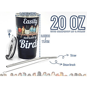 Onebttl Bird Watching Tumbler, 20oz Stainless Steel Insulated with Lid & Straw, Gift Card & Box Included, Perfect for Bird Lovers & Watchers, Birthday Gift - 360 Black