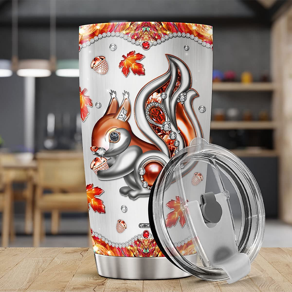 CUBICER Personalized Coffee Tumbler Squirrel Jewelry Style Custom Name Birthday Gifts For Women Girls Mom Teens Kids Insulated Cup Travel Mug With Lid Cute Stainless Steel Cups
