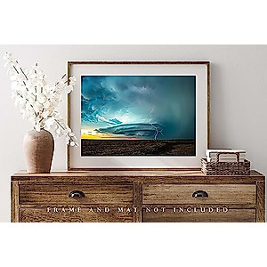 Storm Photography Print (Not Framed) Picture of Supercell Thunderstorm with Lightning Bolt on Spring Evening in Kansas Weather Wall Art Nature Decor (8" x 10")