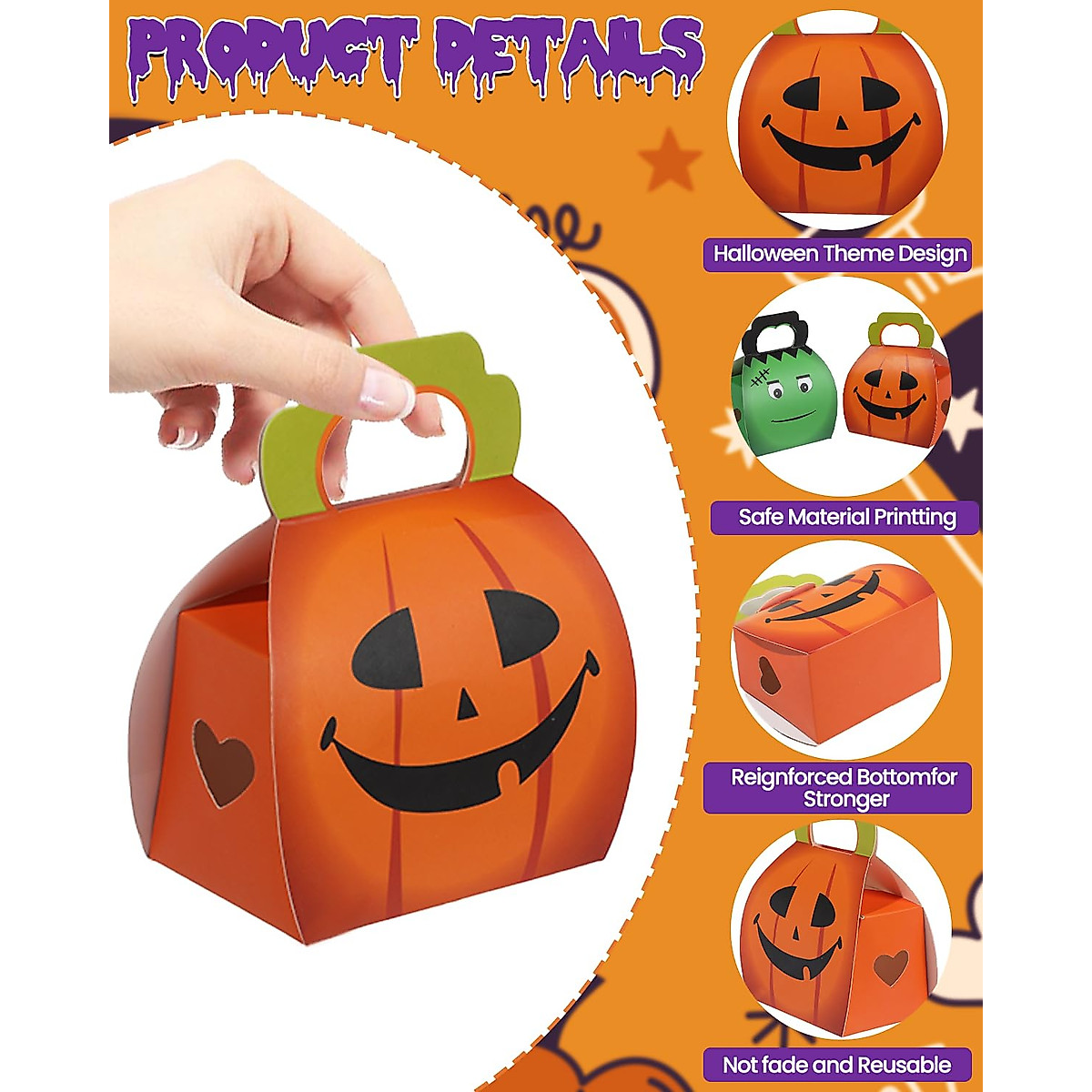 Liobelon 24 Pieces Halloween Candy Boxes With Handles Halloween Treat Boxes Trick or Treat Gift Boxes Pastry Cookies Goodie Bags for Halloween Party Supplies Halloween Kids Birthday Party Gift Box