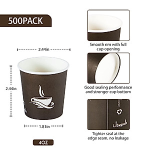 LITOPAK 500 Pack 4 oz Paper Cups, Brown Disposable Hot Coffee Cups for Party, Picnic, Travel, and Events