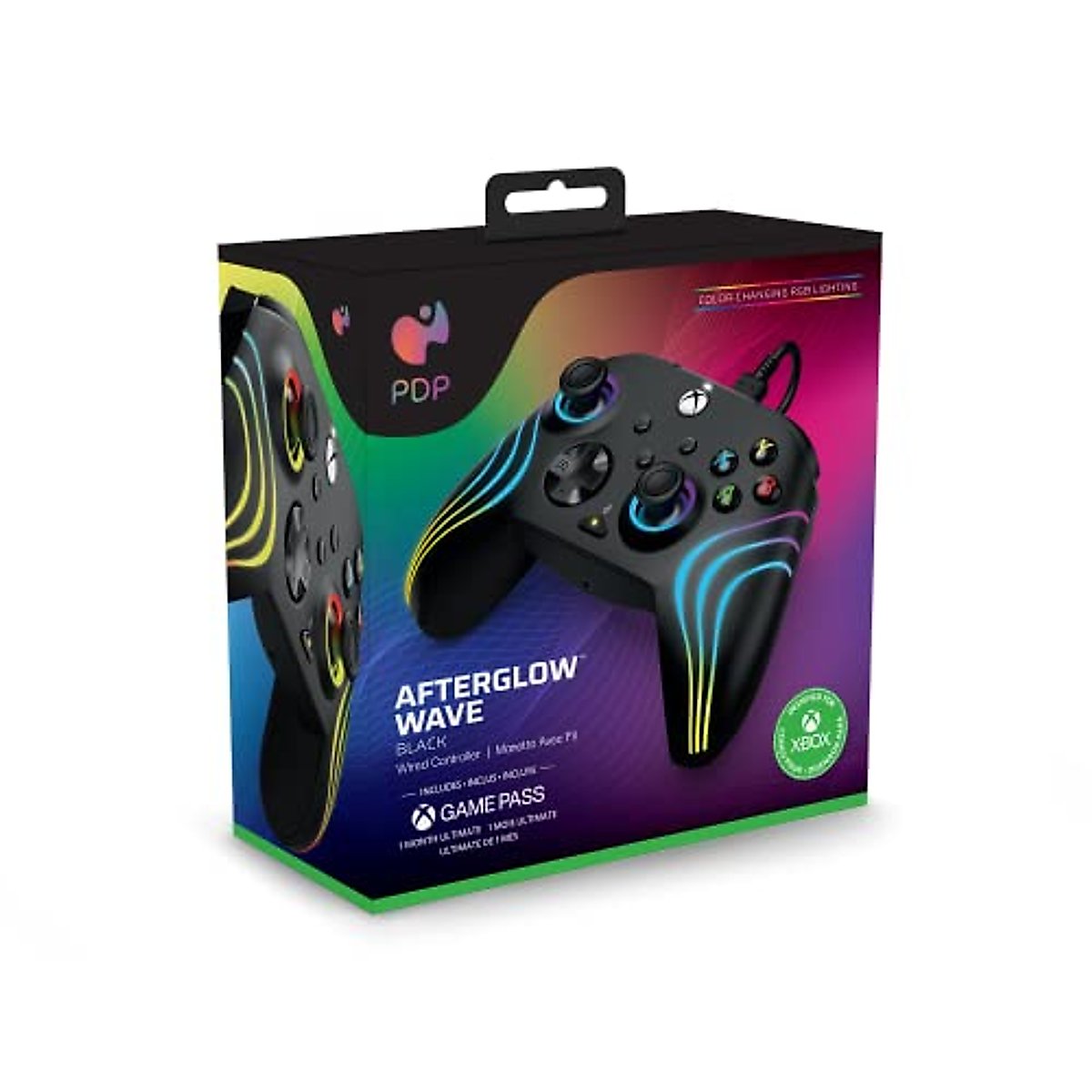 PDP Afterglow Wave Wired LED Controller for Xbox Series X|S/Xbox One/PC, RGB Lights, Customizable/App Supported - Black
