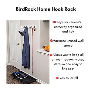 BIRDROCK HOME Dual Hook Coat and Hat Rack - 6 Dual Hooks - 27 Inches - Wall Mount - Decorative Home Storage - Entryway Foyer Hallway Bathroom Bedroom Rail - White Pine Finish - Satin Nickel Hooks
