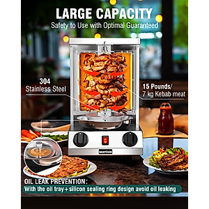 WantJoin Shawarma Grill Machine, Gas Vertical Rotisserie with 2 Burners for Home, Countertop Rotating Doner Kebab Oven Broiler Gyro Maker with Shovel, 11.6 * 11.8 * 19 inches, 110V