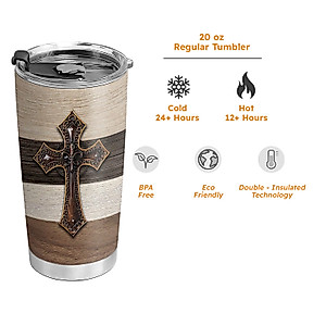 20oz Cross Faith Hope Love Tumbler, Religious Gifts, Christian Gifts, Coffee Thermos for Women, Men, Stainless Steel Double Wall Vacuum Insulated Coffee Mug, Travel Cup with Lid