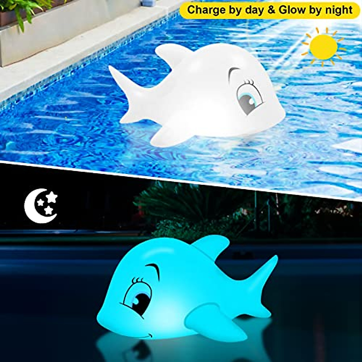 Floating Pool Lights,Inflatable Dolphins Swimming Pool Lights That Float,IP68 Waterproof Solar Powered Floating Lights Glow in The Dark,Outdoor Pool Floats Lights for Pond,Garden,Backyard,Lawn 2-Pack