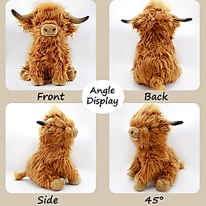 Gluutoyashop Highland Cows Stuffed Animal Scottish Highland Cows Plush Toy Cute Farm Plushie Christmas Birthday Present for Adults Boys Girls (Brown, 11 in)