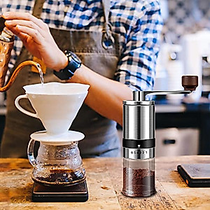 Manual Coffee Grinder, Stainless Steel Burr Coffee Grinder, Portable Coffee Bean Mill with Adjustable Settings and Bearing Hand, Ceramic Core Coffee Bean Grinder for Home Traveling Hiking or Camping