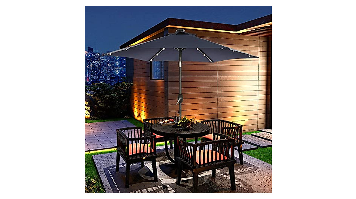 Aok Garden 7.5 FT Solar Patio Umbrella with LED Lights
