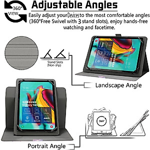 Pudazvi Universal 9.5"-10.5" Inch Tablet Case,360 Degree Rotatable Kickstand Multiple Viewing Stand Case Cover for 9.6" 10" 10.1" 10.5" and All 9.5-10.5 Inch Touchscreen Tablet,Marble Purple