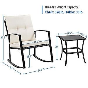 Yaheetech 3-Piece Patio Furniture Set, Outdoor Rocking Chairs Bistro Set, 2 PE Rattan Chairs with Glass Coffee Table Wicker Furniture Set - for Garden Balcony Backyard Poolside