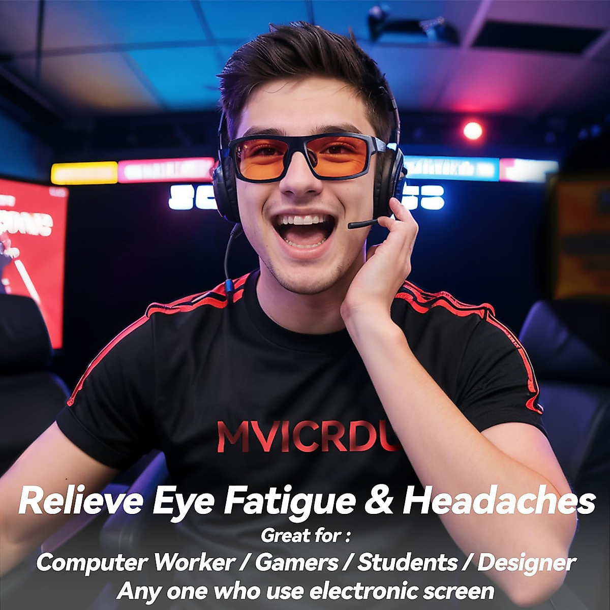 MVICRDU Gaming Glasses Computer Blue Light Blocking Glasses, Amber Glasses Filter 99% Blue Light for Relieve Eyestrain and improve Sleeping, Video Glasses for Men, Women and Kids