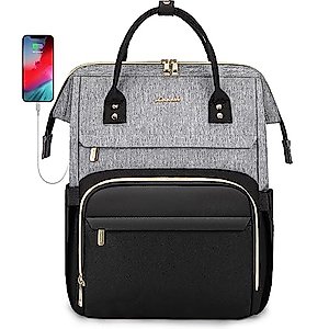 LOVEVOOK Laptop Backpack for Women Fashion Business Computer Backpacks Travel Bags Purse Doctor Nurse Work Backpack with USB Port, Fits 15.6-Inch Laptop Grey Black