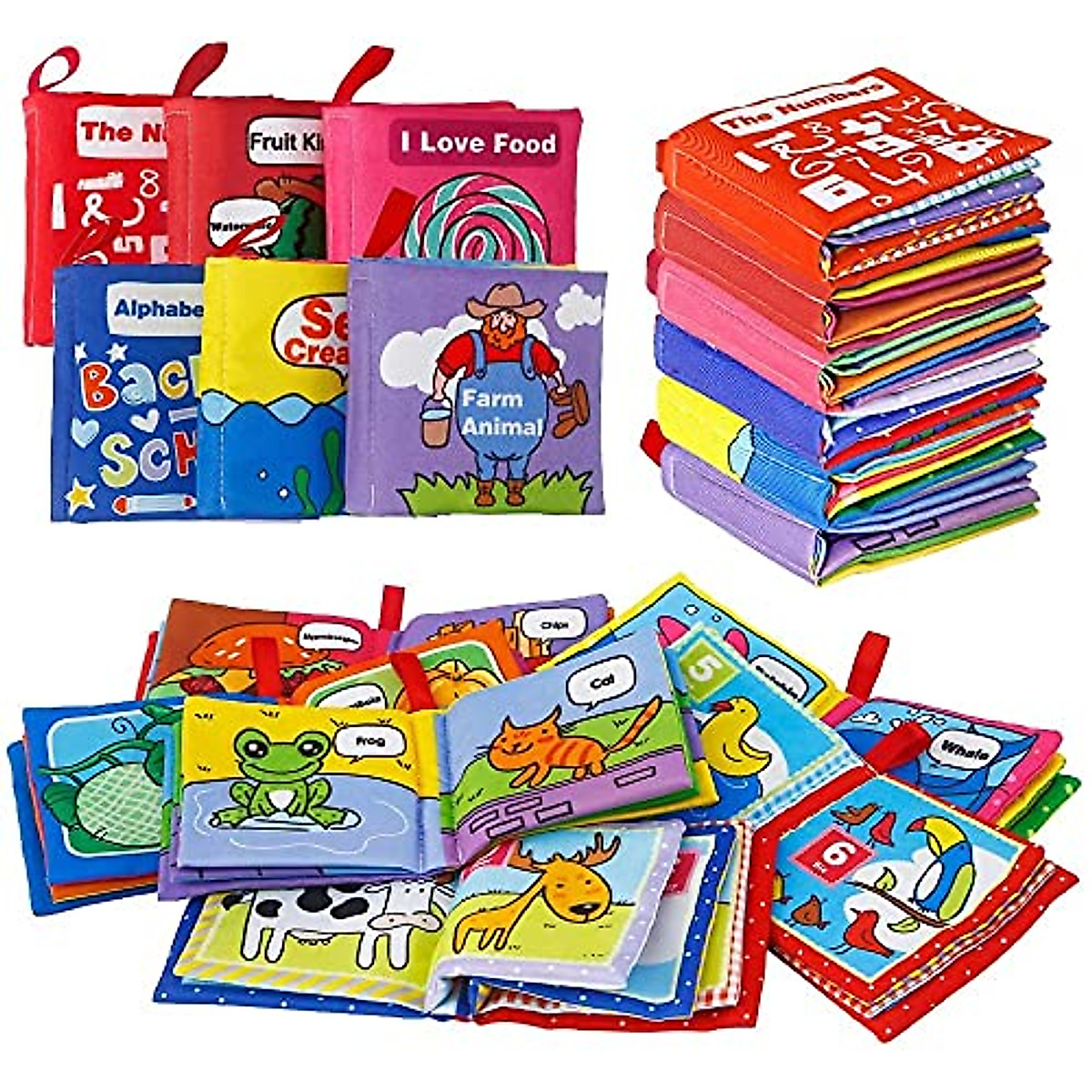 FunsLane Baby Bath Books, Soft Cloth Books for Babies First Year Gift, Activity Fabric Non-Toxic Crinkle Books, Infants Boys and Girls Early Educational Learning Toys, Baby Shower