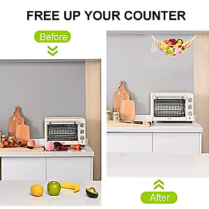 Macrame Fruit Hammock for Under Cabinet, Handwoven Banana Hammock Fruit Holder, Produce Fruit and Veggie Storage Hammock, Clever Space Saving And Boho Kitchen Decor for Home/Boat/Camper/RV