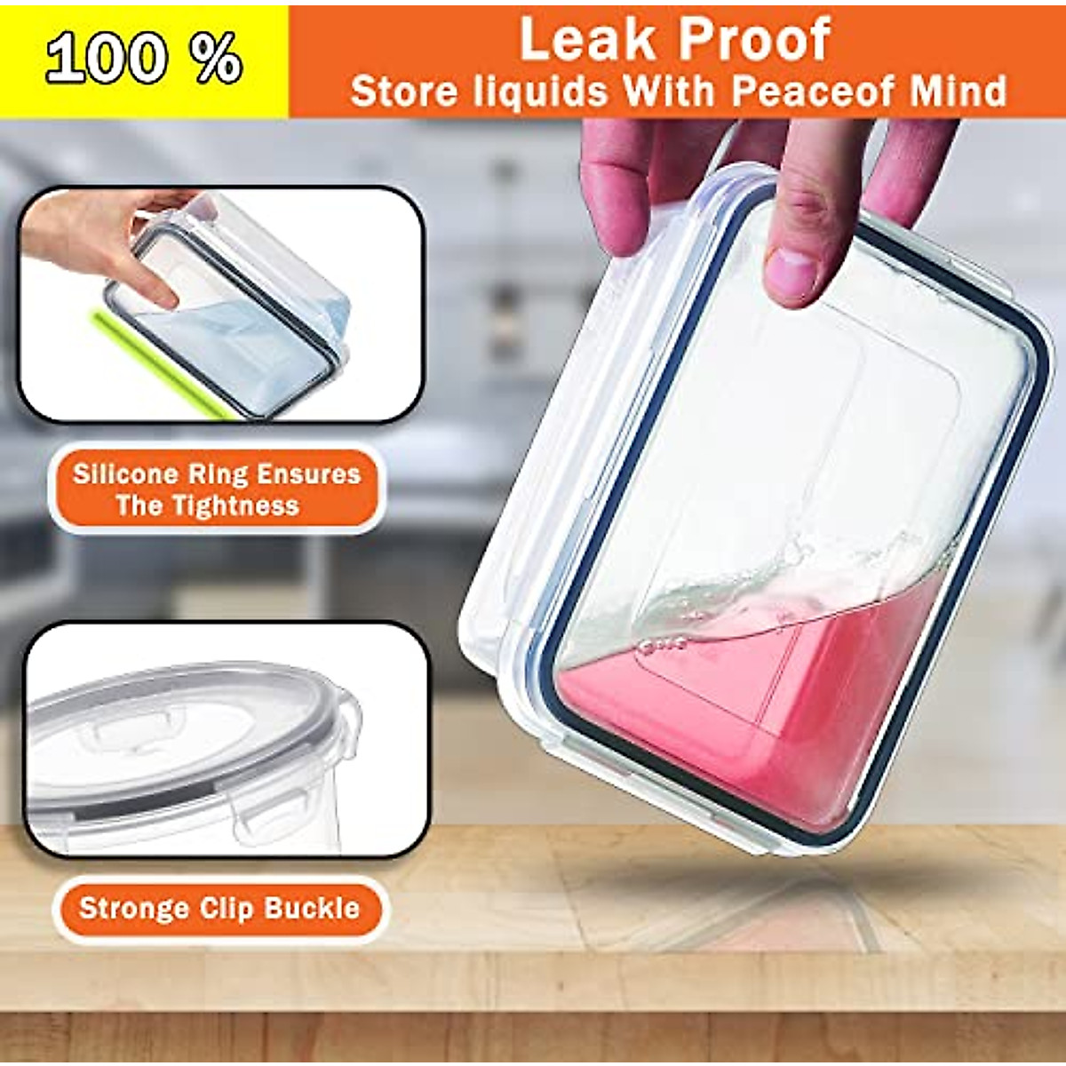 Food Storage Containers Lids set [32 Pack - 16 Container + 16 Lids], RKINC BPA-Free Plastic Airtight, Leak Proof Meal Prep Container for Pantry Organization, Dishwasher, Microwave and Freezer Safe (16