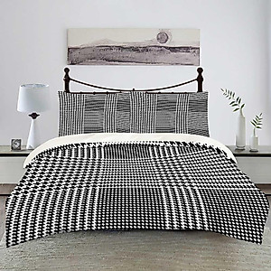 Fullentiart Duvet Cover Queen Size Houndstooth Pattern End Glen Plaid Check Seamless Black Queen Size Duvet Boho Duvet Cover (90"X90", 2 Pillow Covers)