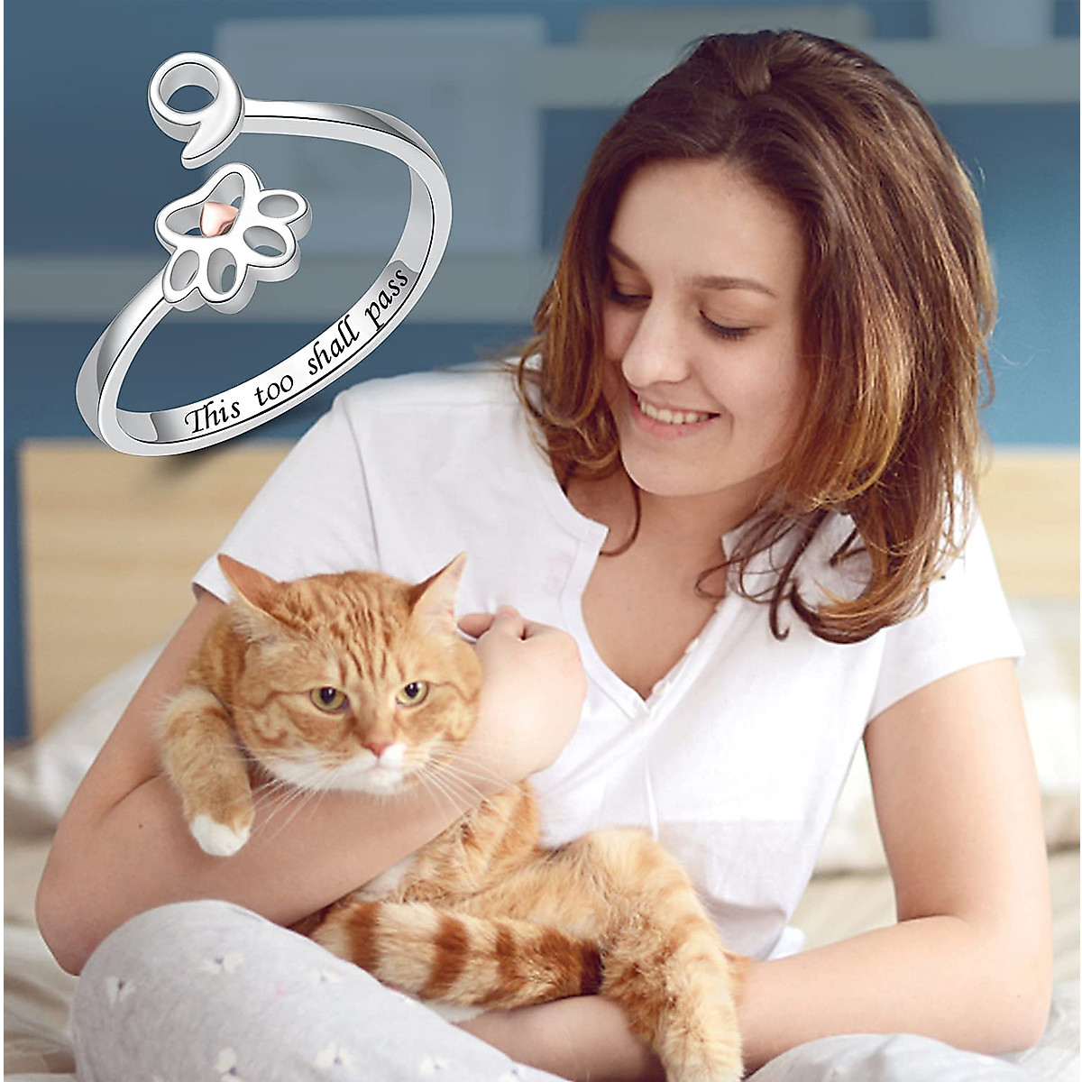 Hioed Puppy Dog Cat Paw Ring Semicolon 925 Sterling Silver Pet Rings This Too Shall Pass Animal Ring Adjustable Rings Inspirational Jewelry Gift for Women