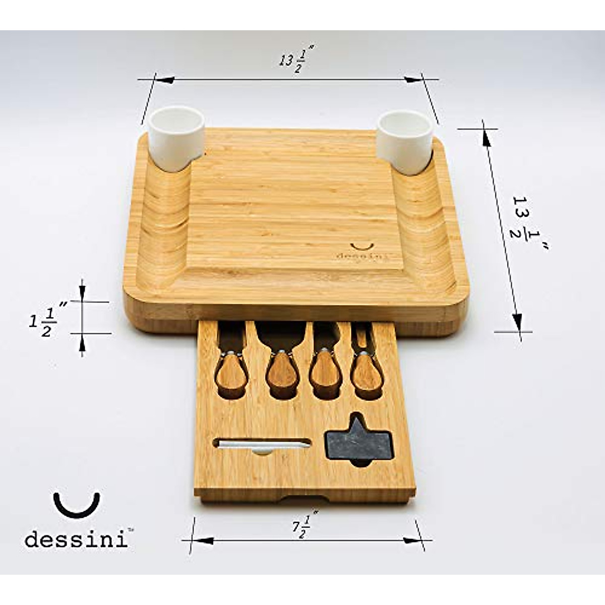 DESSINI Natural Bamboo Cheese Board and Cutlery Set, Wooden Charcuterie Meat Platter and Serving Tray with accessories, Unique gift for Birthday, Mother's Day, Father's Day, Anniversary, House Warming