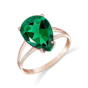 Galaxy Gold GG 3 Carats 14K Solid Rose Gold Brilliant Pear Cut Emerald Solitaire Ring with Genuine Vibrant Emerald Anniversary Engagement Promise for Her Him Unisex (7)
