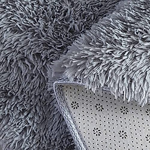 4x4 Gray Fluffy Round Rug for Living Room Luxurious Circle Carpet for Bedroom Shaggy Plush Soft Grey Round Rug Home Decoration Carpets (4x4, Gray)