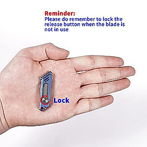 TACRAY Titanium Utility Mini Knife, Small Box Cutter with Retractable and Replaceable Blade for Multiple Cutting Tasks and EDC, comes with 2pcs of extra blades for replacement (Blue)