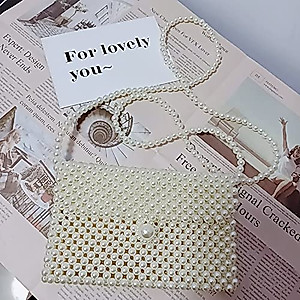 FUNDI White Pearl Purse Shoulder Bag for Women Purse Pearl Beaded Clutch Bag Crossbody Beaded Clutch Evening Bag for Prom Party Wedding Date