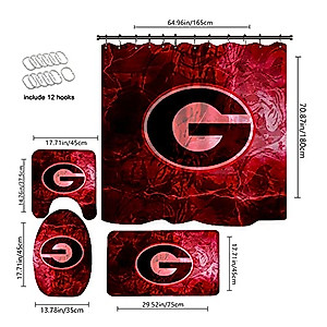 University Team Shower Curtain Set, Rugby Baseball Football Shower Curtain Basketball Toilet Lid Bath Pad, Non Slip Blanket and 14 Hook Waterproof Shower Curtain Set