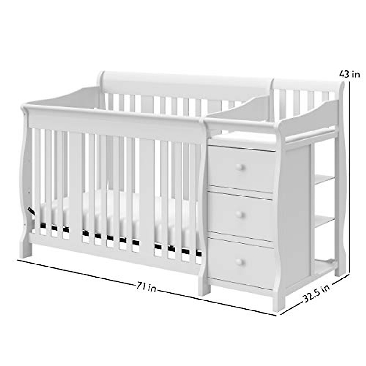 Storkcraft Portofino 5-in-1 Convertible Crib and Changer (White) – Changing Table Combo with Drawer, Converts to Toddler Bed, Daybed Full-Size Storage Drawer