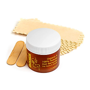 MOOM - Facial Sugaring Wax Travel Kit, Hair Removal for Chin, Eyebrows & Upper Lip - Made with Aloe Vera & Tea Tree Oil - Includes 1.6oz Jar, 6 Reusable Fabric Strips & 2 Wax Applicator Sticks