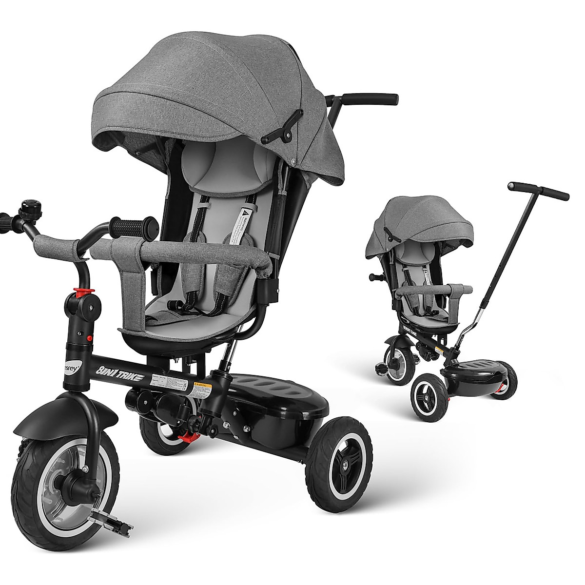 besrey Toddler Tricycle with Push Handle, Tricycle for toddlers 1-3， Baby Tricycle， Kids Tricycle, Tricycle Stroller with Push Handle, Trike for Toddlers, All Terrain Rubber Wheel, 360° Swivel Seat