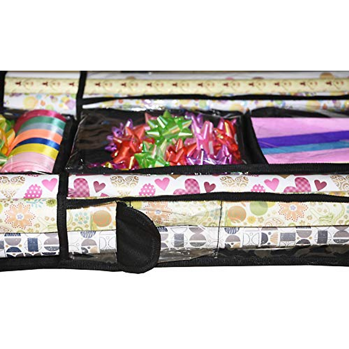 Freegrace Double Sided Hanging Gift Wrap Organizer | Large 16" x 41" Wrapping Paper Rolls Storage Bag | Tearproof & Space Saving Closet Gift Bag Organization Solution (Black)