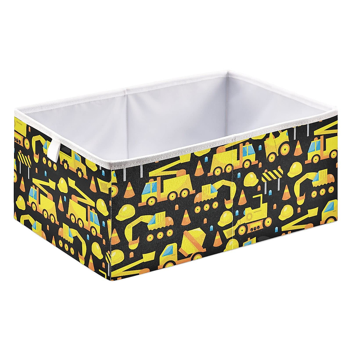 Ollabaky Construction Trucks Yellow Cube Storage Bin, Foldable Fabric Storage Cube Basket Cloth Organizer Box with Handle for Closet Shelves, Nursery Storage Toy Bin - R