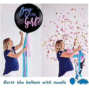 Gender Reveal Balloon with Confetti, 36 Inch Black Balloons x2 with Pink, Blue and Gold hearts Confetti for Boy or Girl Baby Shower Party Supplies Gender Reveal Decorations and Ideas Kit