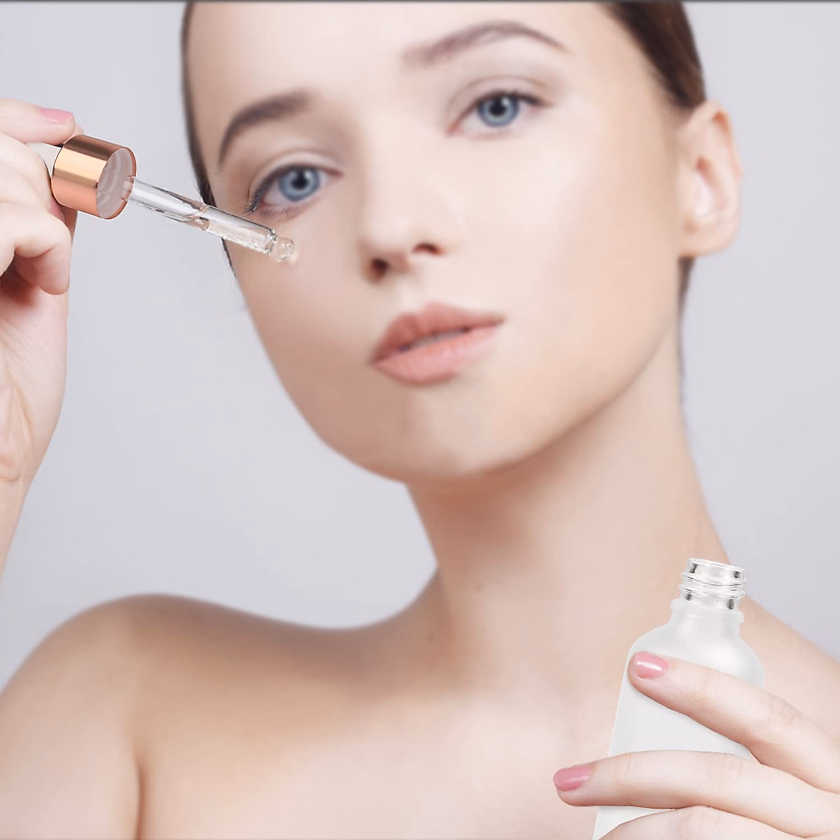 6 Pack,Frosted Glass Essential Oil Dropper Bottle,Empty Glass Liquid Container Holder With Glass Eye Dropper,Rose-Golden Caps Travel Perfume Cosmetic Container-Pipette&Funnel included (50ml/1.7 Ounce)