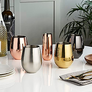 Viski Gold Wine Glasses, Stemless Wine Glass Set, Stainless Steel with Gold Finish, 18 Ounces, Set of 2, Gold