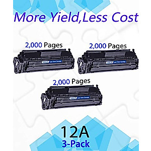 (3-Pack, Black) Compatible 12A Q2612A Toner Cartridge 2612A Used for HP Laserjet Laserjet Pro 1010 1012 1018 1020 1022 1022n 3015 3030 3050 3052 3055 M1319F Printer, by EasyPrint