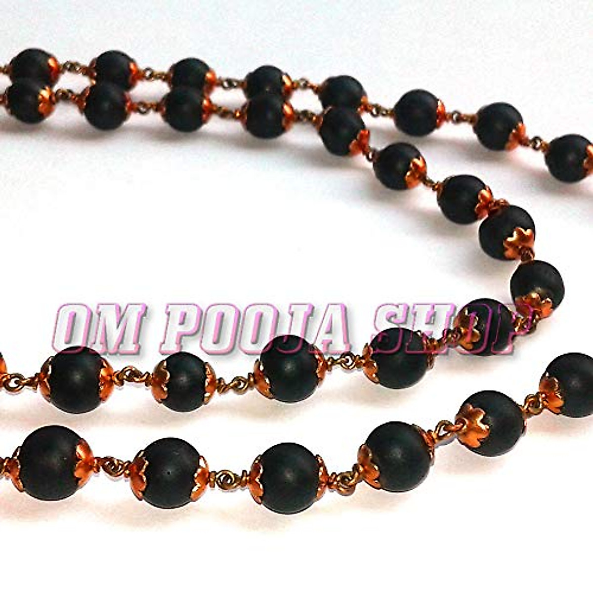 Om Pooja Shop Natural Round Shape Shaligram Mala/Rosary in Copper Capping