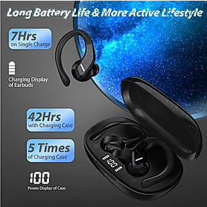 YIERSO Wireless Earbuds, IPX7 Waterproof Bluetooth Headphone & Superior Bass, in-Ear Headphones with Microphone 42H LED Display Charging Case, Noise Reduction Bluetooth 5. 2 for Workout Running Gym
