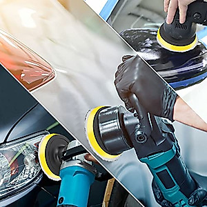 7 PCS 4 Inch Synthetic Wool Polishing Buffing Pad, Polishing Buffing Wheel with Hook & Loop Back for Drill Buffer Attachment with M10 Drill Adapter Car Buffer Polisher Kit for Car Polishing, Waxing