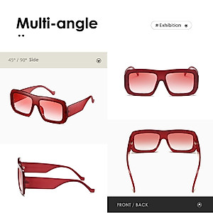 kimorn Sunglasses Womens Men Trendy Retro Sun Glasses Oversize Square Frame Shades K1571 (Red+Gradient Red Lens)