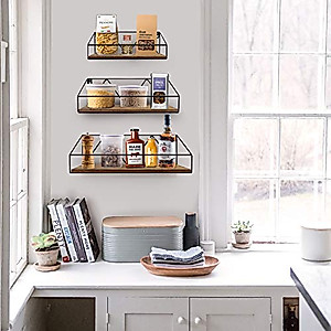 PETAFLOP Floating Wall Shelves Set of 3, Rustic Wood Storage Shelf for Bathroom, Bedroom, Kitchen, Living Room