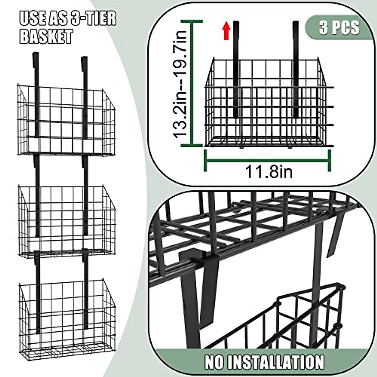 3 Pack Over The Cabinet Door Organizer, Over Doors Wall Mounted Hanging Baskets Organizing for Cutting Board Foils Cookie Sheet and plate, Metal Storage Holder Rack for Kitchen Bathroom Pantry