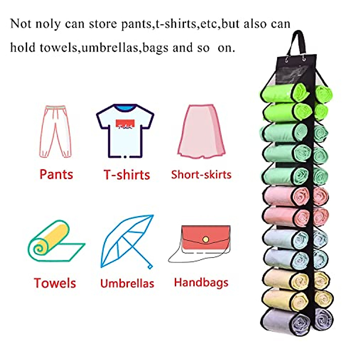 WwillDock Foldable Leggings Organizer Clothes, Legging Storage Bag, 24 Compartments Hanging Closet Organizers Suitable for Jeans, T-Shirts, Leggings, Towels etc (24 pockets, Black)