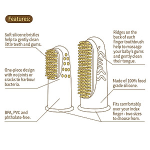 haakaa Silicone Baby Finger Toothbrush Set -360º Bristle for Baby Oral Gum Cleaning| Baby Teething Training| Newborn Oral Massager, BPA Free,2PK - 0m+Babies - Clear