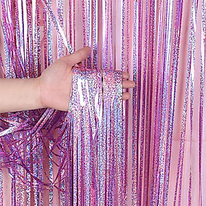 4 Pack Pink Tinsel Curtain Metallic-12.8x8.2 Feet, Slmeno Glitter Pink Fringe Curtain, Pink Party Curtain, Pink Tinsel Backdrop, Pink Streamer Backdrop, Pink Foil Fringe Curtain, Pink Glitter Backdrop