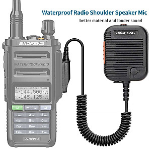 BAOFENG Ham Radio Tactical Speaker Microphone Handheld Remote Dual PTT Volume Adjustable Shoulder Mic UV-9R Plus UV-9R PRO GMRS-9R UV-9G GT-3WP BF-9700 Waterproof Two Way Radio