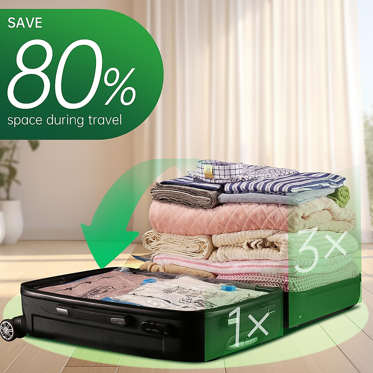 BRODI 6 Combo Pack Travel Vacuum Bags with Pump - Compression Bags for Travel,Vacuum Storage Bags for Space Saver & Travel Essentials,Vacuum Seal Bags for Clothing,Travel Vacuum Bags for Luggage