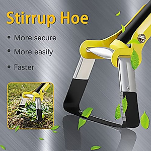 Action Hoe for Weeding, 30-46 Inch Stirrup Hoe Tools for Garden, Adjustable 30-45 Inch Scuffle Loop Hoe Gardening Weeder Cultivator, Heavy Duty Metal Handle Weeding Rake with Cushioned Grip(2.2FT-4FT